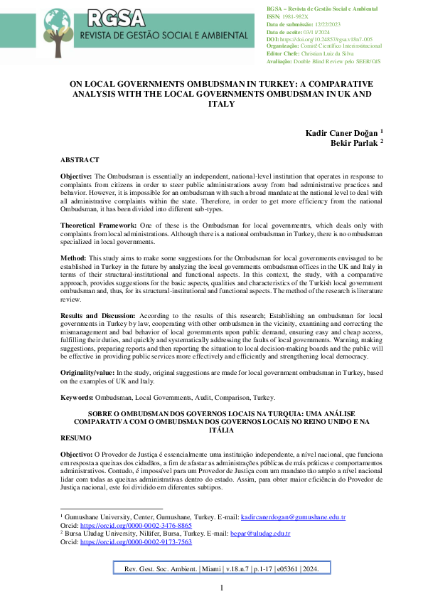 (PDF) ON LOCAL GOVERNMENTS OMBUDSMAN IN TURKEY: A COMPARATIVE ANALYSIS ...