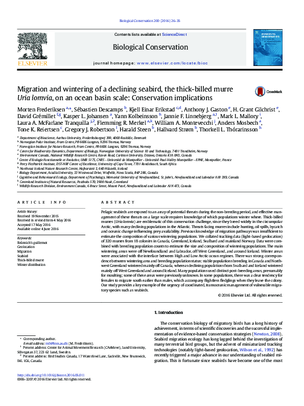 (PDF) Migration and wintering of a declining seabird, the thick-billed ...