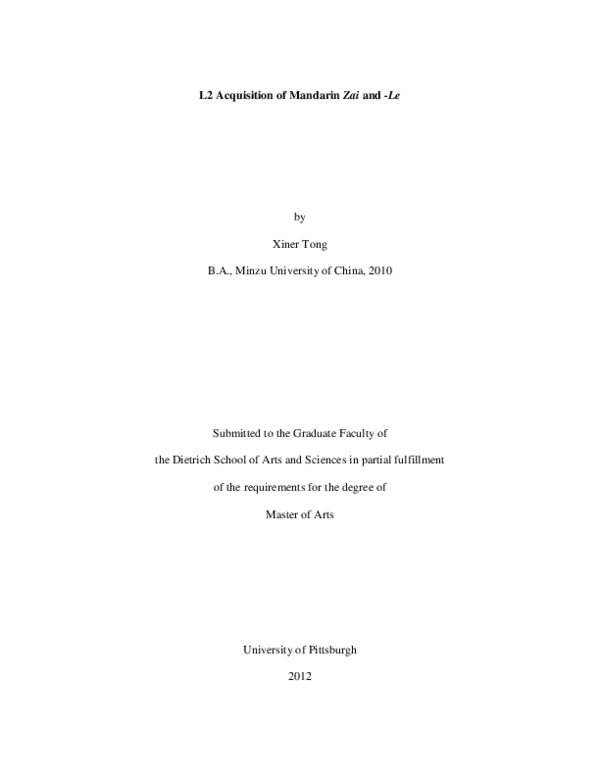 (PDF) L2 acquisition of Mandarin zai and -le