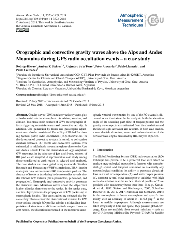 (PDF) Orographic and convective gravity waves above the Alps and Andes Mountains during GPS ...