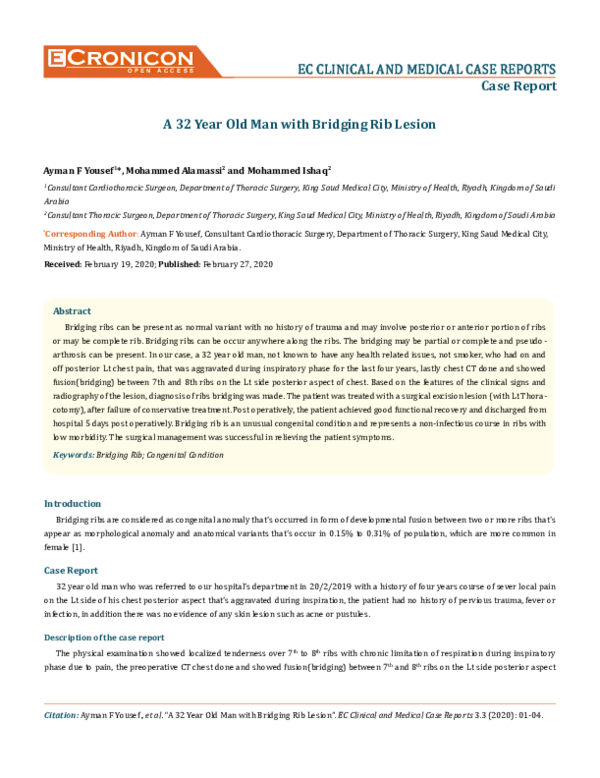 (PDF) A 32 Year Old Man with Bridging Rib Lesion