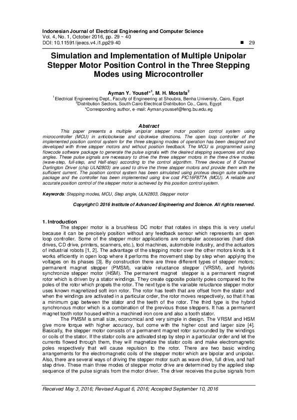 Pdf Simulation And Implementation Of Multiple Unipolar Stepper Motor Position Control In The