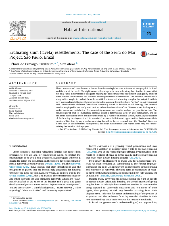 (PDF) Evaluating slum (favela) resettlements: The case of the Serra do Mar Project, São Paulo ...