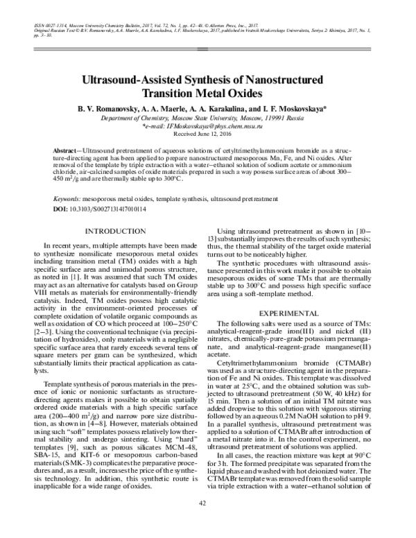 (PDF) Ultrasound-Assisted Synthesis of Nanostructured Oxide Materials