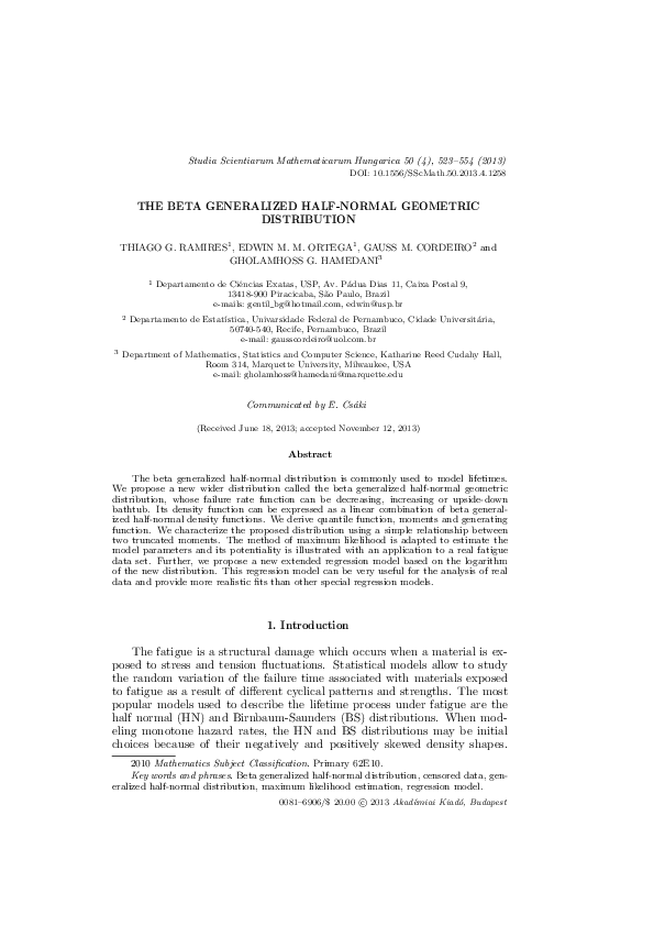 (PDF) The beta generalized half-normal geometric distribution