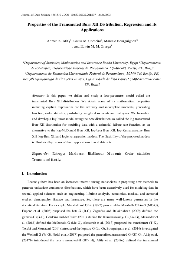 Pdf Properties Of The Transmuted Burr Xii Distribution Regression And Its Applications