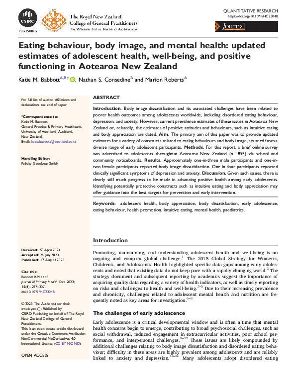 (PDF) Eating behaviour, body image, and mental health: updated ...