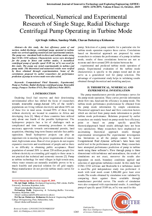(PDF) Theoretical, Numerical and Experimental Research of Single Stage, Radial Discharge ...