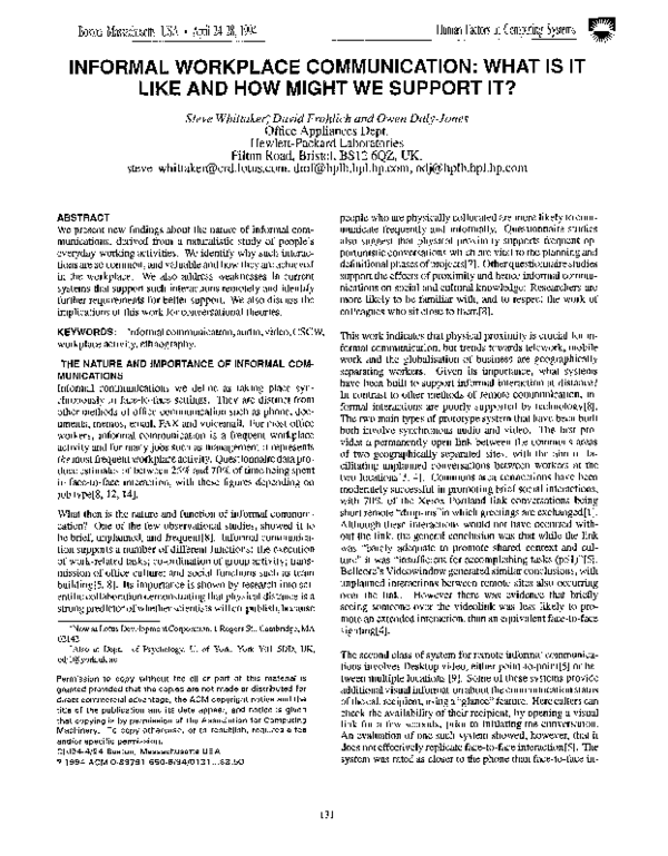(PDF) Informal workplace communication: What is it like and how might ...