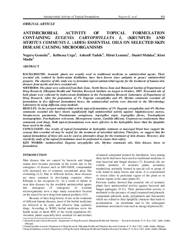 (PDF) Antimicrobial Activity of Topical Formulations Containing Thymus vulgaris Essential Oil on ...