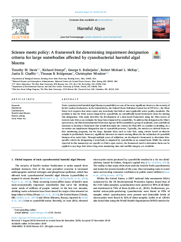 (PDF) Science meets policy: A framework for determining impairment designation criteria for ...