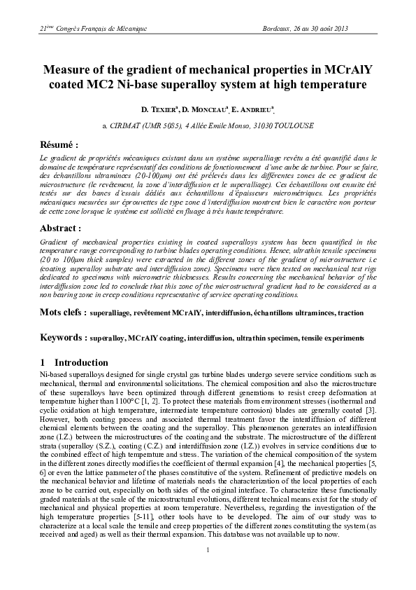 (PDF) Measure of the gradient of mechanical properties in MCrAlY coated ...