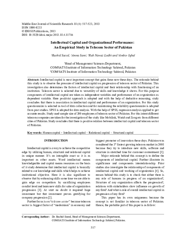 (PDF) Intellectual Capital & Firm Performance: An Empirical Study on the Oil & Gas Sector of ...