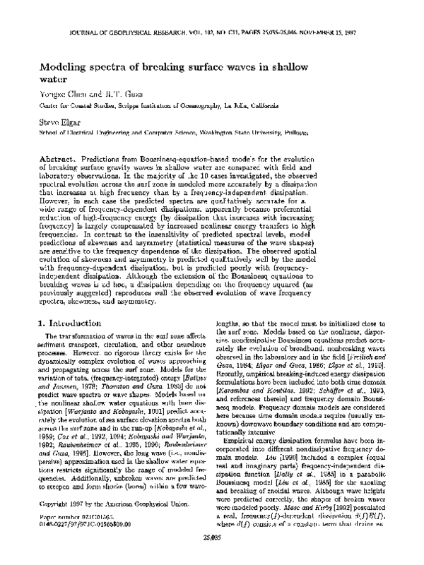 (PDF) Modeling spectra of breaking surface waves in shallow water