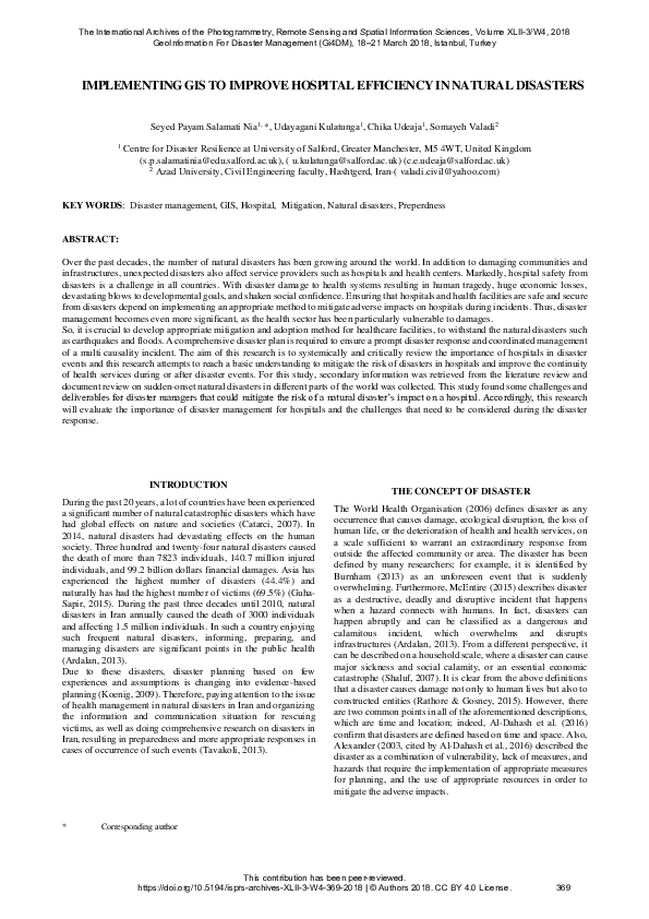 (PDF) Implementing Gis to Improve Hospital Efficiency in Natural Disasters