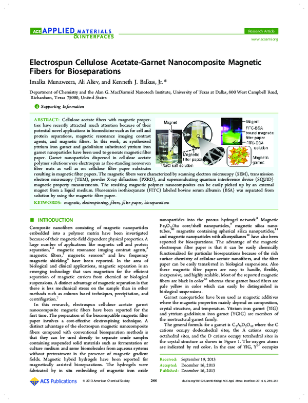 (PDF) Electrospun Cellulose Acetate-Garnet Nanocomposite Magnetic Fibers for Bioseparations