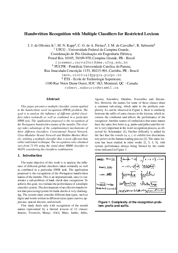 (PDF) Handwritten recognition with multiple classifiers for restricted lexicon