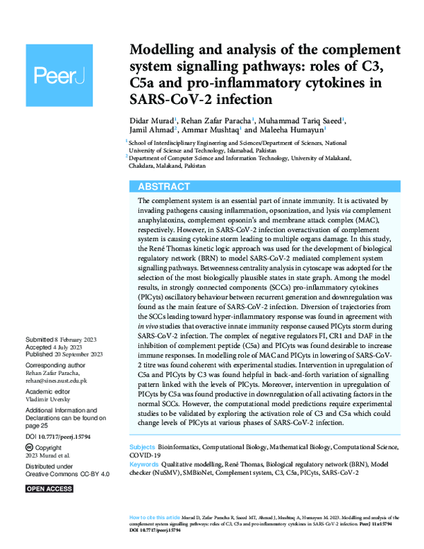 (PDF) Modelling and analysis of the complement system signalling pathways: roles of C3, C5a and ...