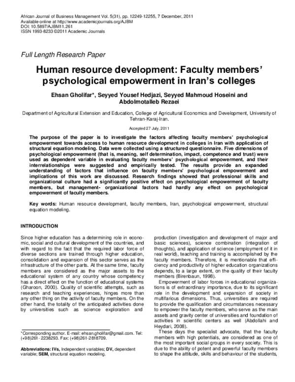 (PDF) Human resource development: Faculty members’ psychological ...