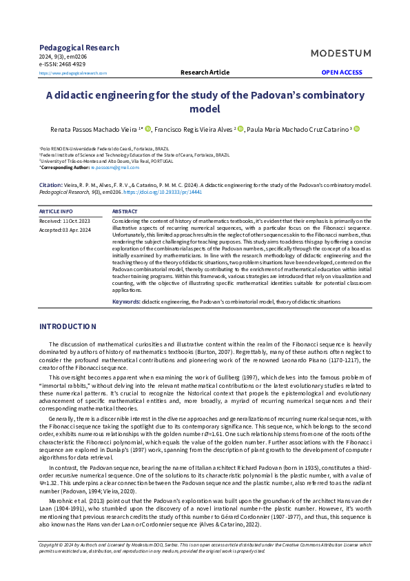 (PDF) A didactic engineering for the study of the Padovan's combinatory ...