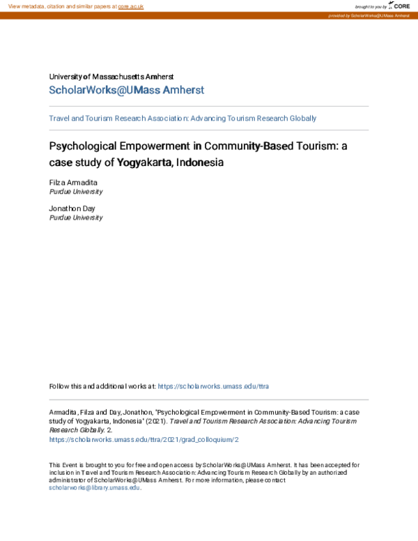 (PDF) Psychological Empowerment in Community-Based Tourism: a case ...