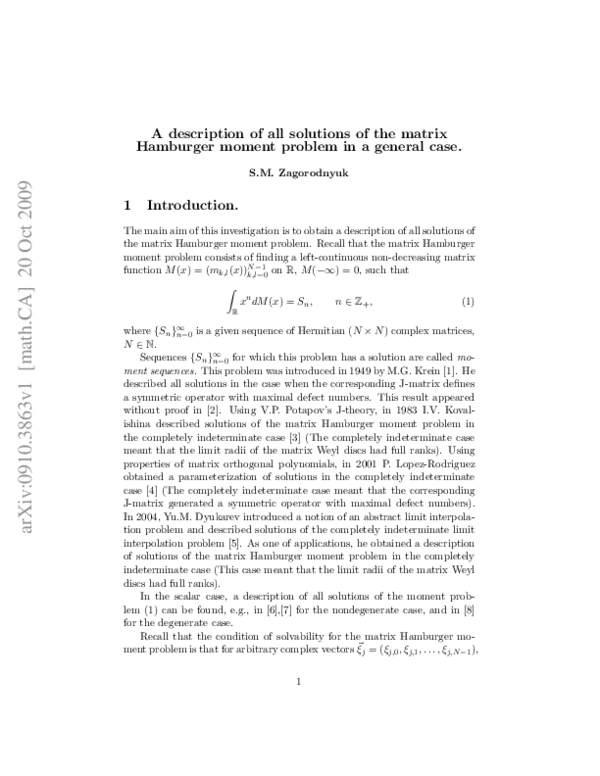 (PDF) A description of all solutions of the matrix Hamburger moment ...