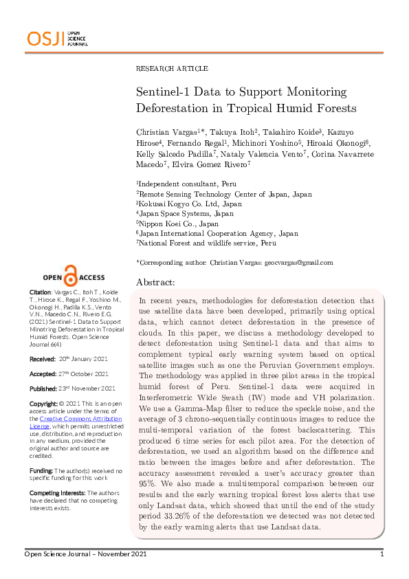 Pdf Sentinel 1 Data To Support Monitoring Deforestation In Tropical Humid Forests