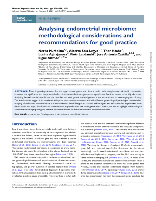 (PDF) Analysing endometrial microbiome: methodological considerations ...