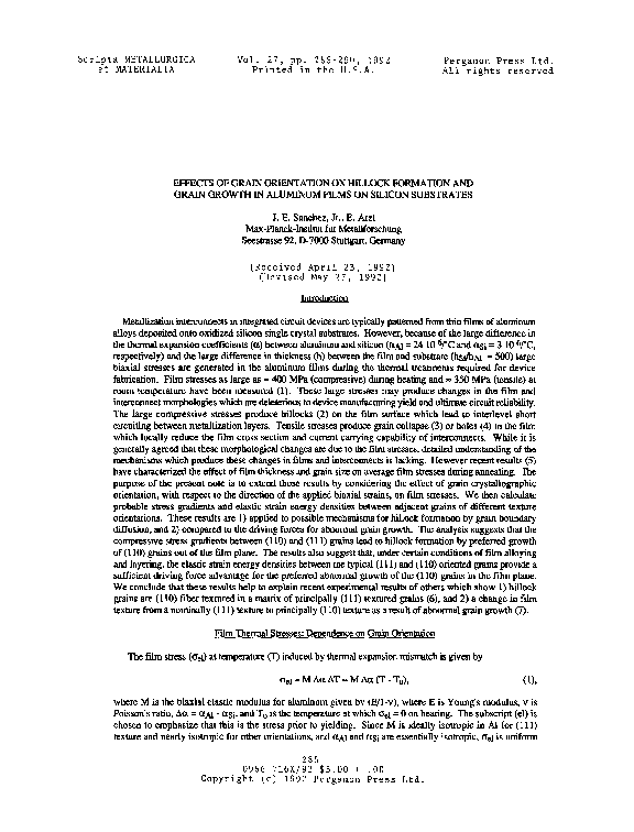 (PDF) Effects of grain orientation on hillock formation and grain ...