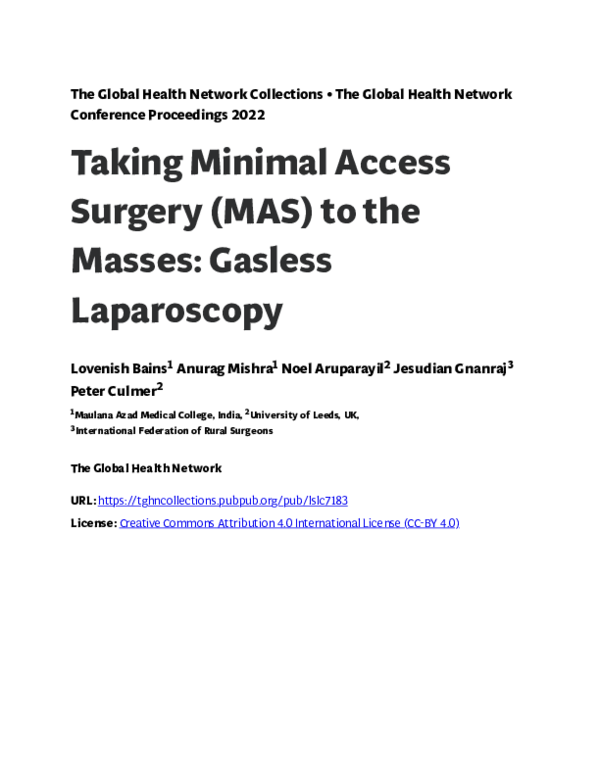 (PDF) Taking Minimal Access Surgery (MAS) to the Masses: Gasless ...