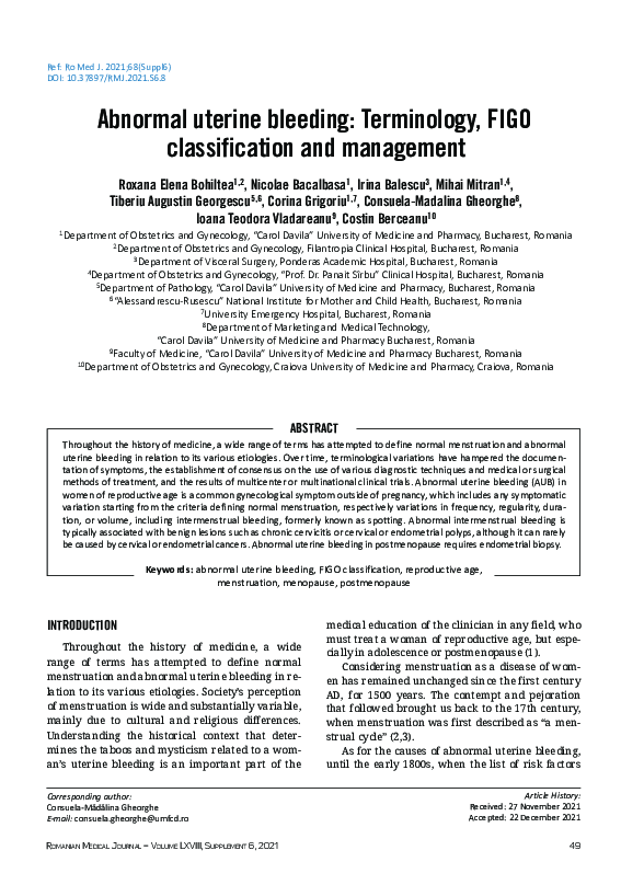 (PDF) Abnormal uterine bleeding: Terminology, FIGO classification and ...