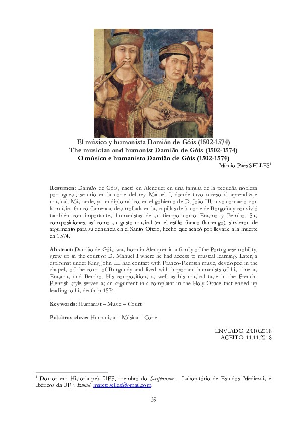 (PDF) O músico e humanista Damião de Góis (1502-1574)