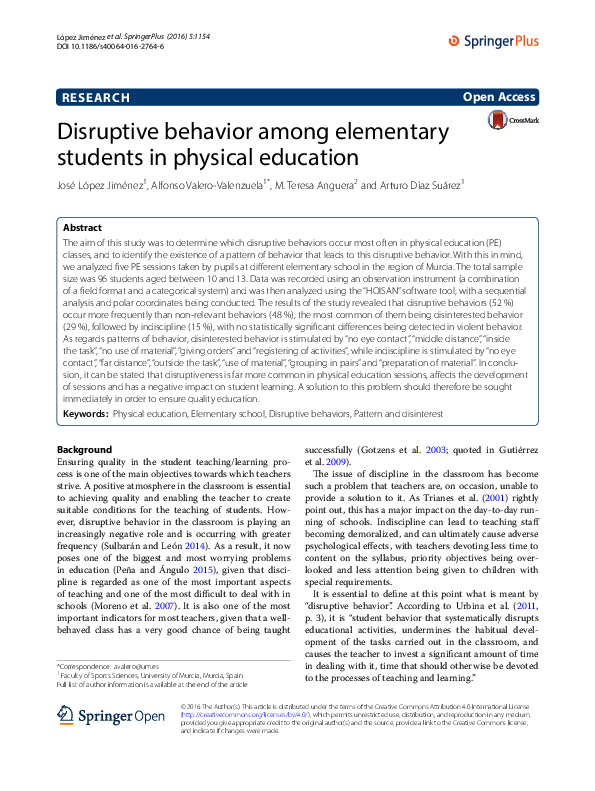 (PDF) Disruptive behavior among elementary students in physical education