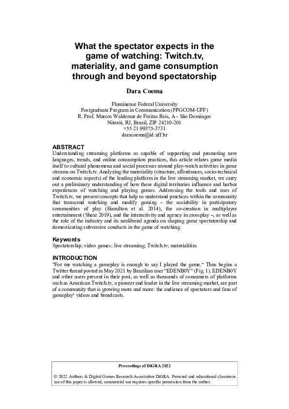 (PDF) What the spectator expects in the game of watching: Twitch.tv ...