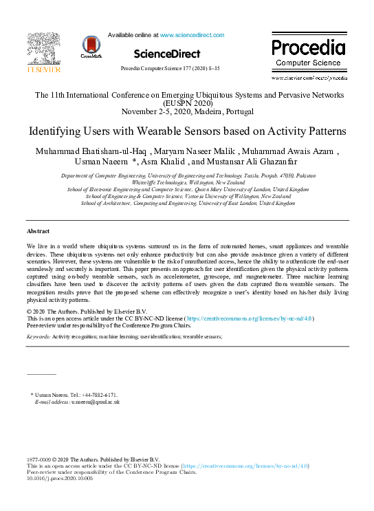 (PDF) Identifying Users with Wearable Sensors based on Activity Patterns