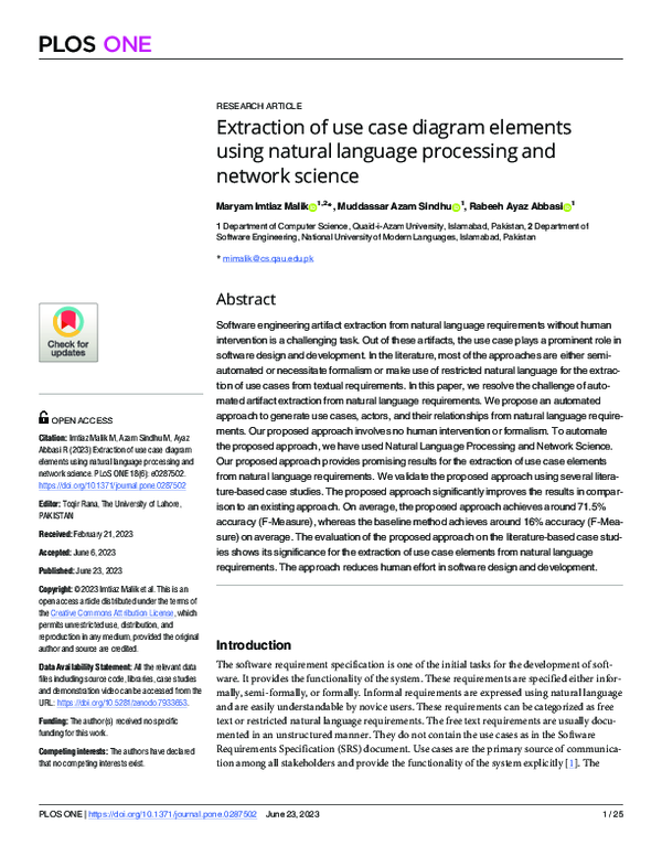 (PDF) Extraction of use case diagram elements using natural language ...