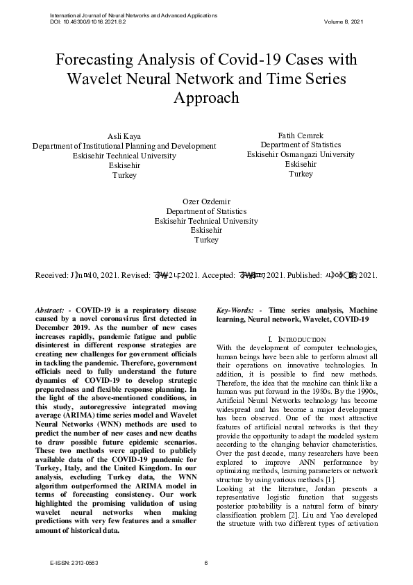 (PDF) Forecasting Analysis of Covid-19 Cases with Wavelet Neural Network and Time Series Approach