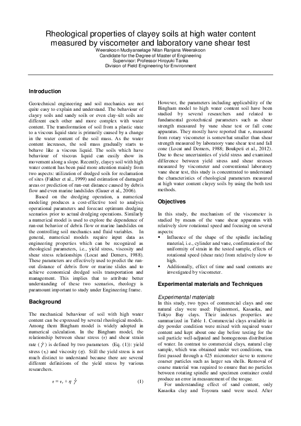 (PDF) Rheological properties of clayey soils at high water content ...