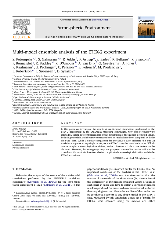 (PDF) Multi-model ensemble analysis of the ETEX-2 experiment
