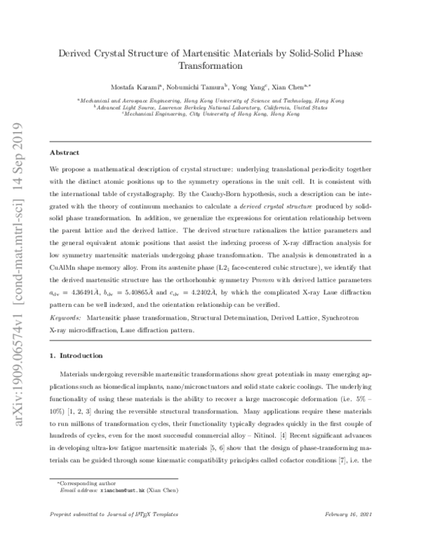 (PDF) Derived crystal structure of martensitic materials by solid–solid phase transformation