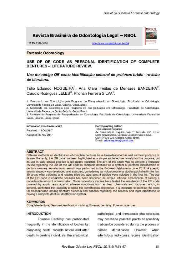 (PDF) Use of QR Code as Personal Identification of Complete Dentures ...