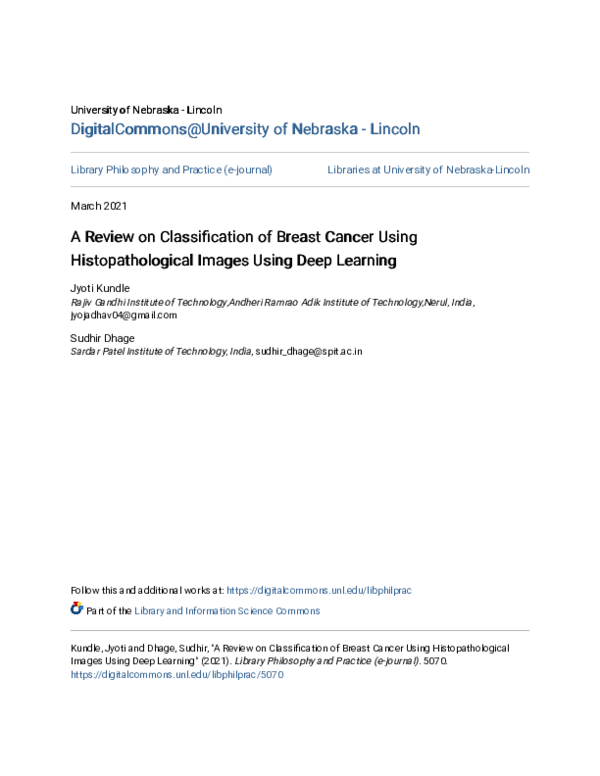 (PDF) A Review on Classification of Breast Cancer Using Histopathological Images Using Deep Learning
