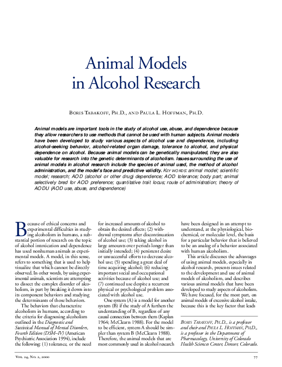 (PDF) Animal Models in Alcohol Research