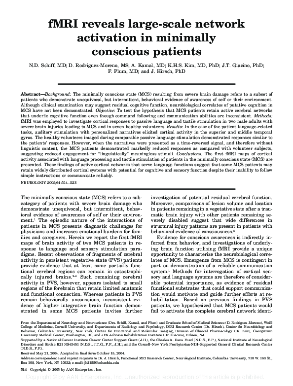 (PDF) fMRI reveals large-scale network activation in minimally ...