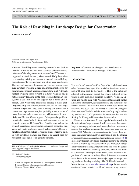 (PDF) The Role of Rewilding in Landscape Design for Conservation
