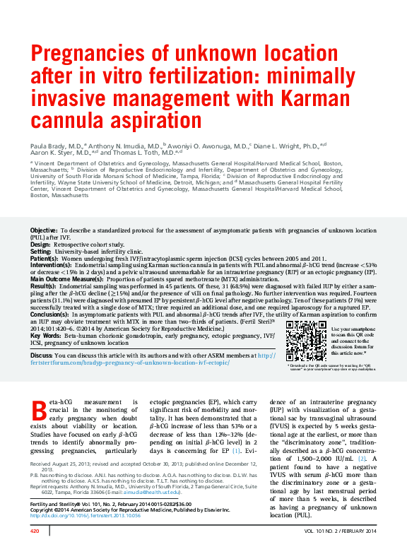 (PDF) Pregnancies of unknown location after in vitro fertilization: minimally invasive ...