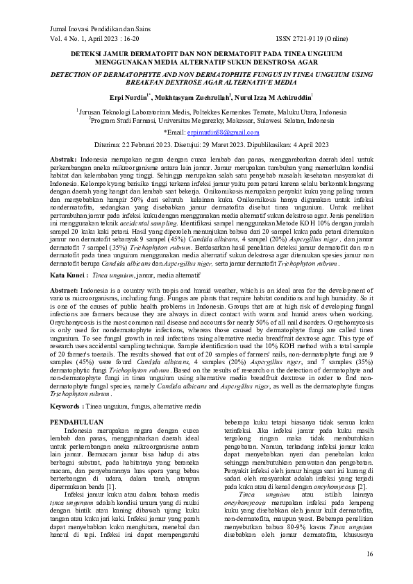 (PDF) Deteksi Jamur Dermatofit Dan Non Dermatofit Pada Tinea Unguium ...