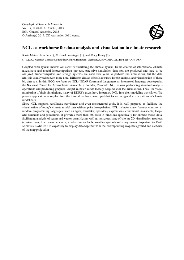 (PDF) NCL - a workhorse for data analysis and visualization in climate research | Michael ...