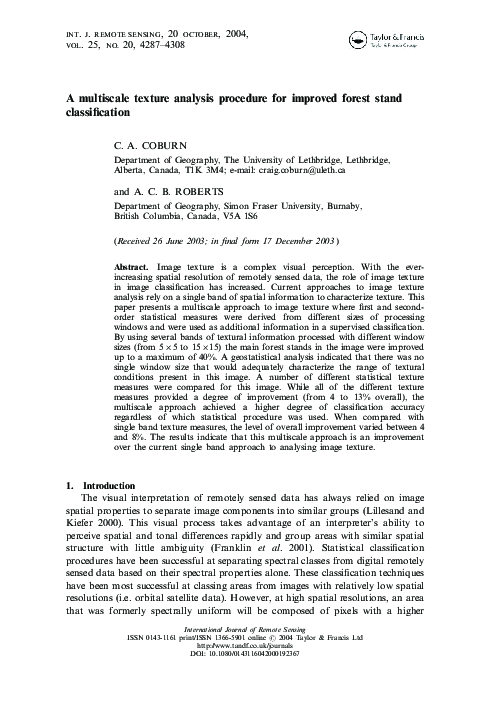 (PDF) A multiscale texture analysis procedure for improved forest stand classification