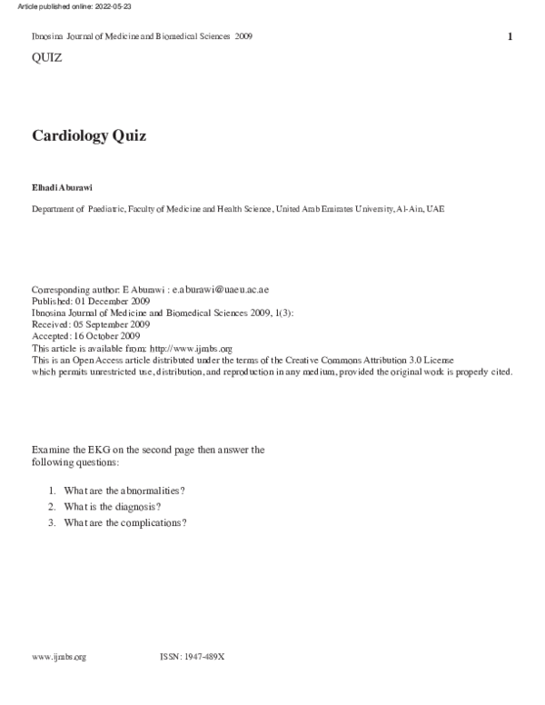 (PDF) Cardiology Quiz